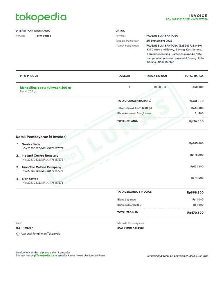 Contoh Invoice Cap Kadal | PDF