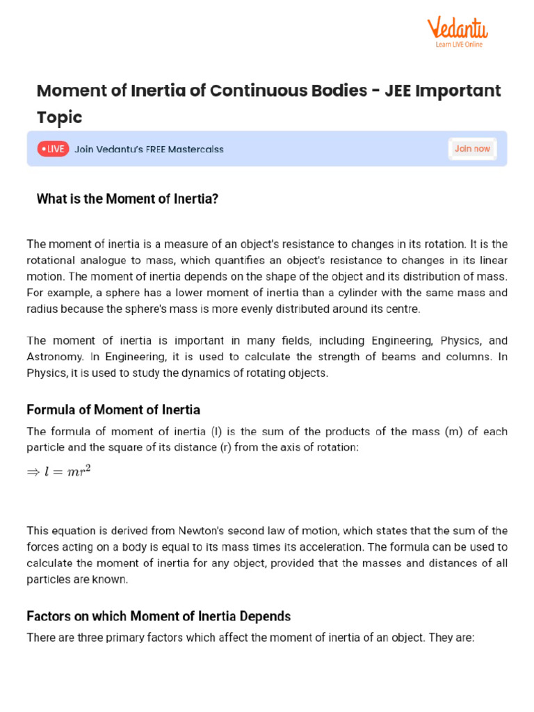 Moment of Inertia of Continuous Bodies - JEE Important Topic | PDF