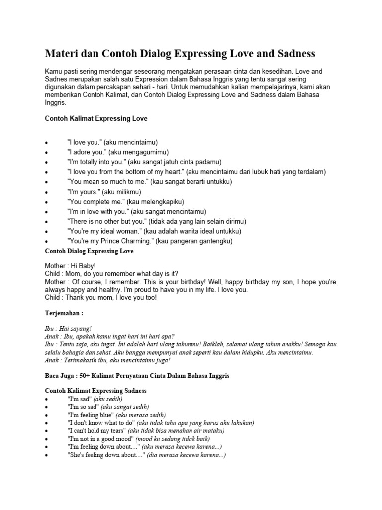 Materi Dan Contoh Dialog Expressing Love and Sadness | PDF