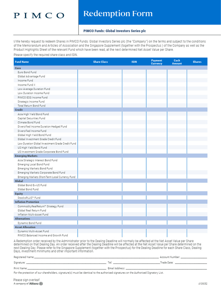GIS Redemption Form Singapore | PDF | Investment Fund | Bonds (Finance)
