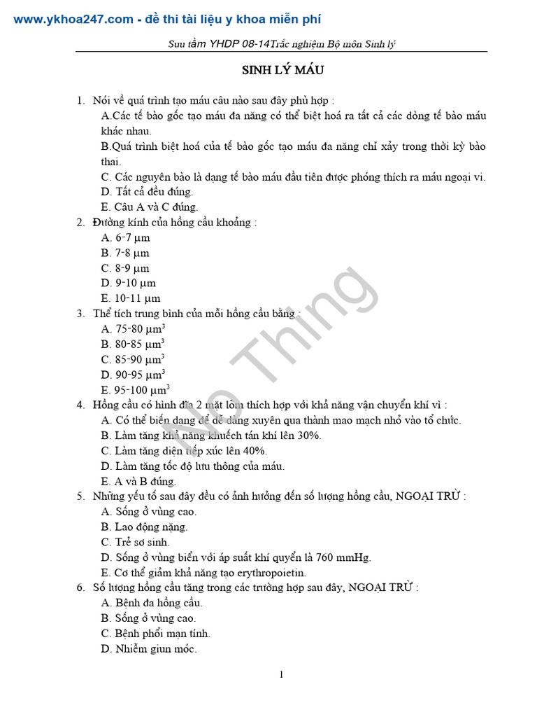 (Ykhoa247.com) 1000 Cau Trac Nghiem Sinh Ly Hoc-Pages-4-26 - 2 | PDF