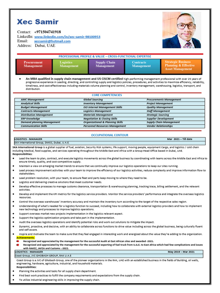 CV - XEc Logistics, Supply Chain Manager | PDF | Logistics | Supply Chain
