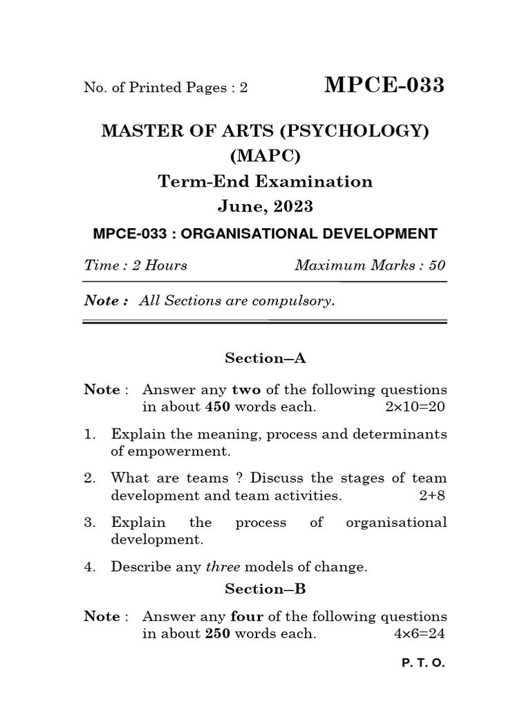 MPCE-033 2023 Old Paper | PDF | Career & Growth