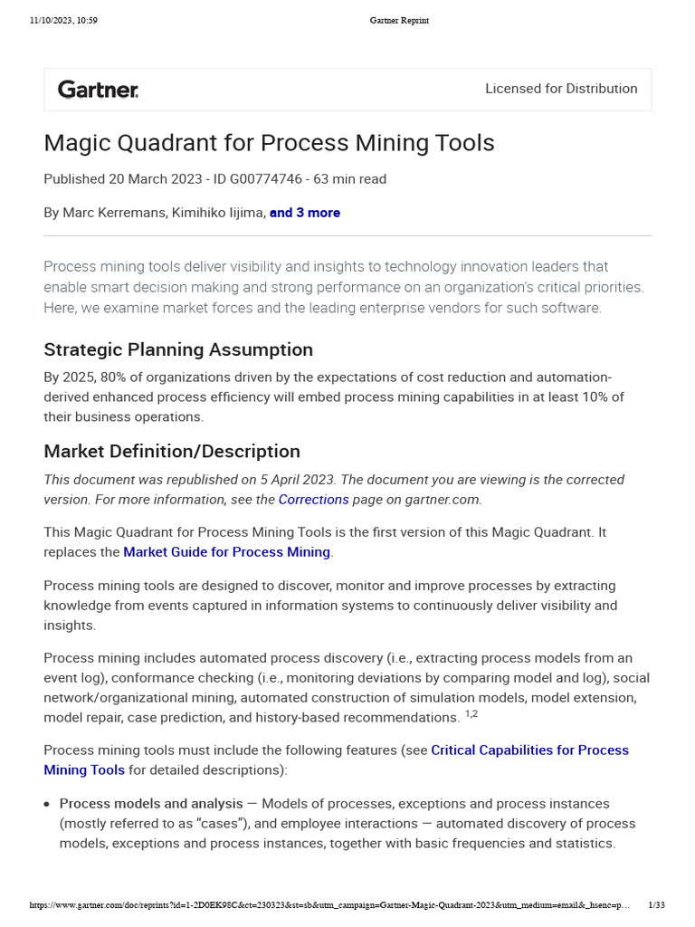 2023 Gartner MQ Process Mining | PDF | Automation | Analytics