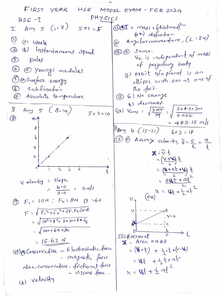 1 Yr Model Answerkey Physics 2024 | PDF