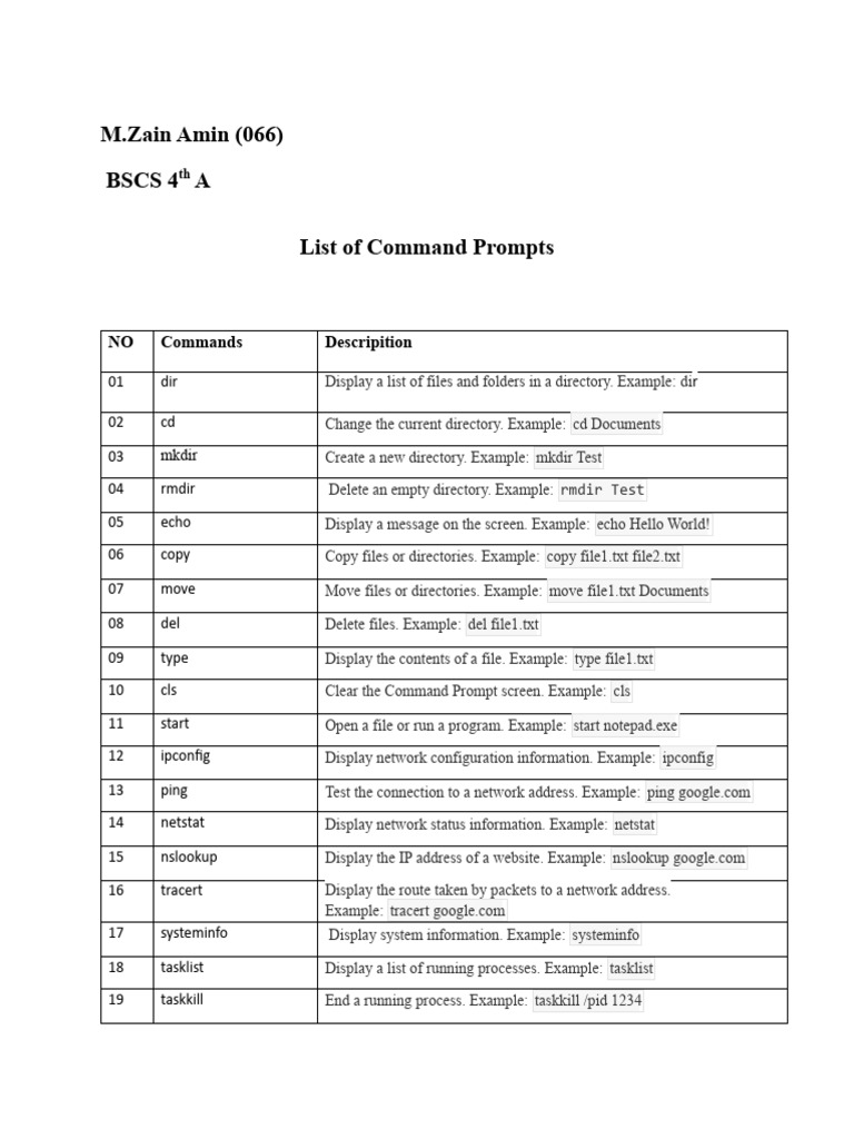 List of Command Prompts Zayn | Download Free PDF | Computer File | Windows Registry