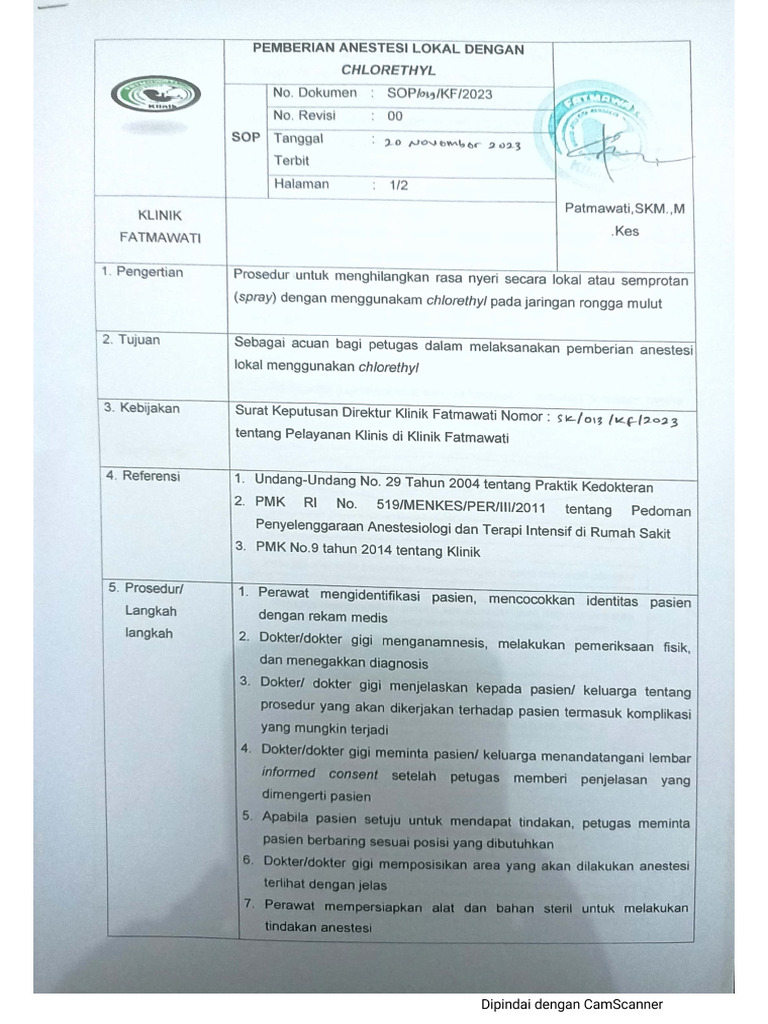 Bab 3 PKP Standar 3.8 Ep 1 Tentang SPO Pemberian Anestesi Lokal Dengan ...