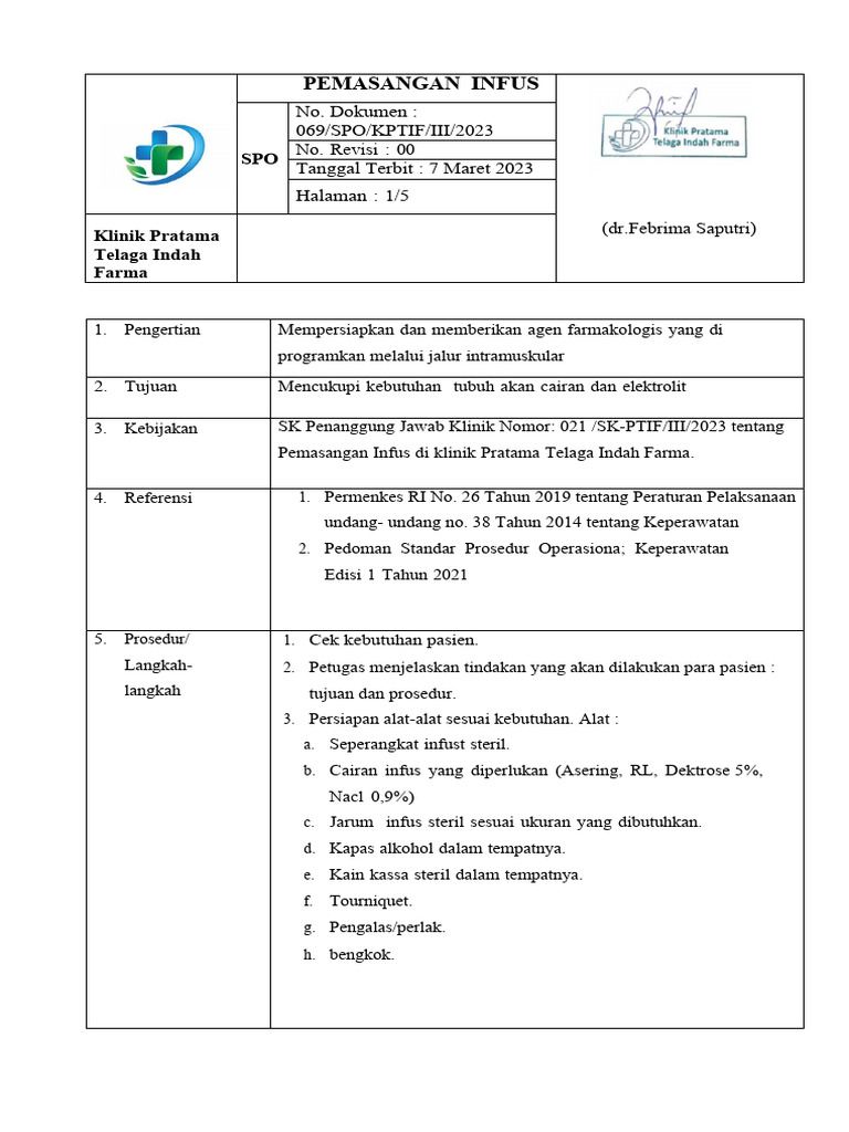 Prosedur Pemasangan Infus Klinik | PDF