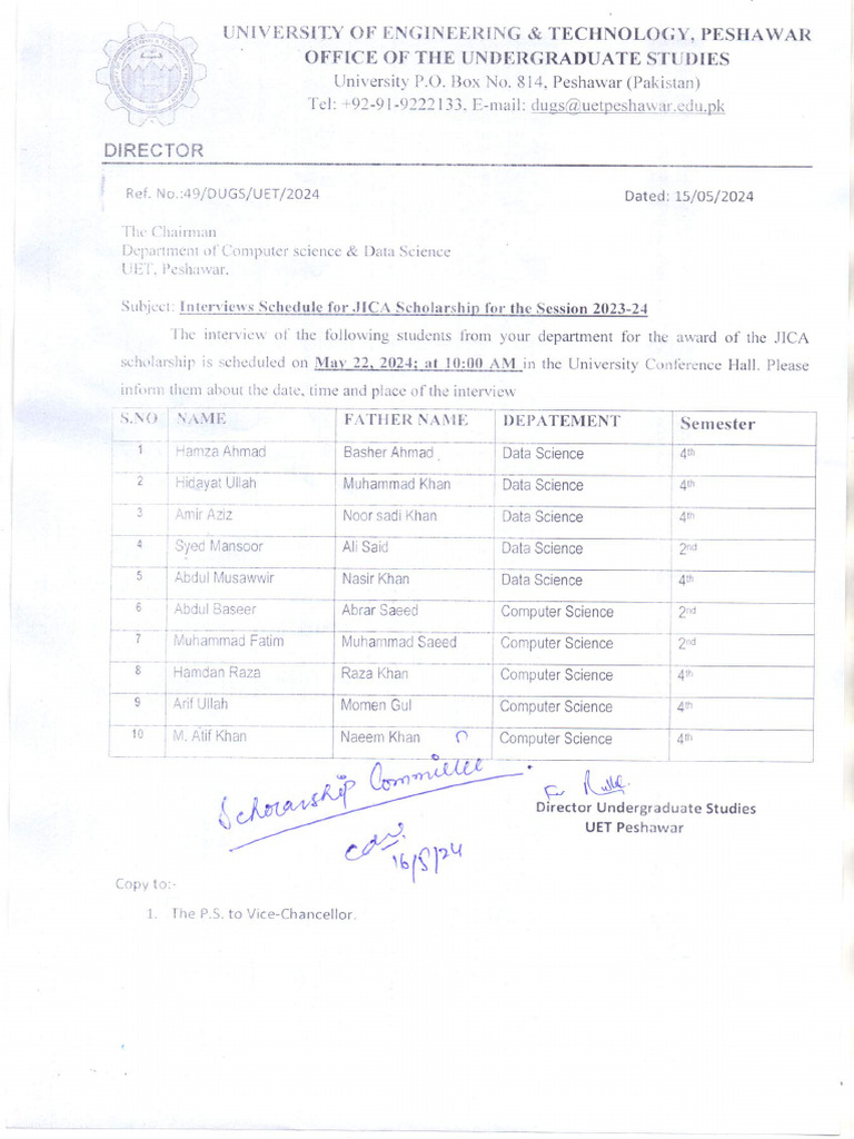 Interviews Schedule for JICA Scholarship | PDF