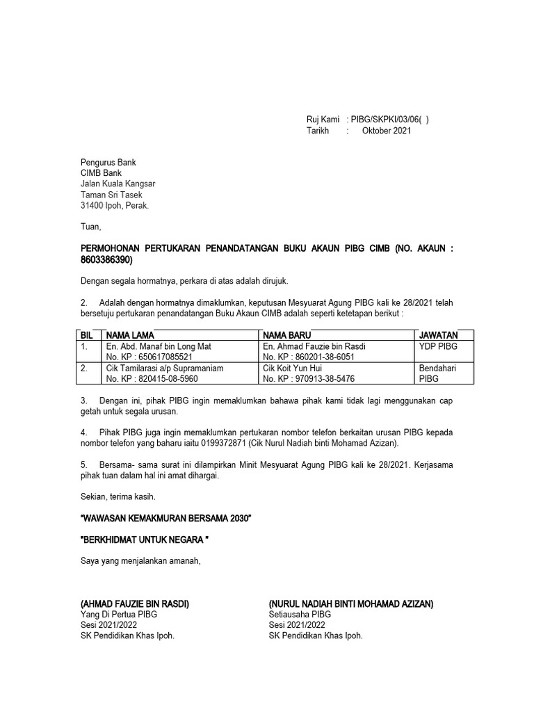 SURAT PIBG UNTUK BANK | PDF