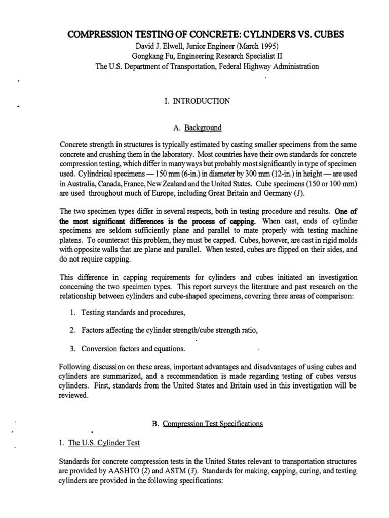 Compression Testing of Concrete Cylinders vs. Cubes | PDF | Concrete ...