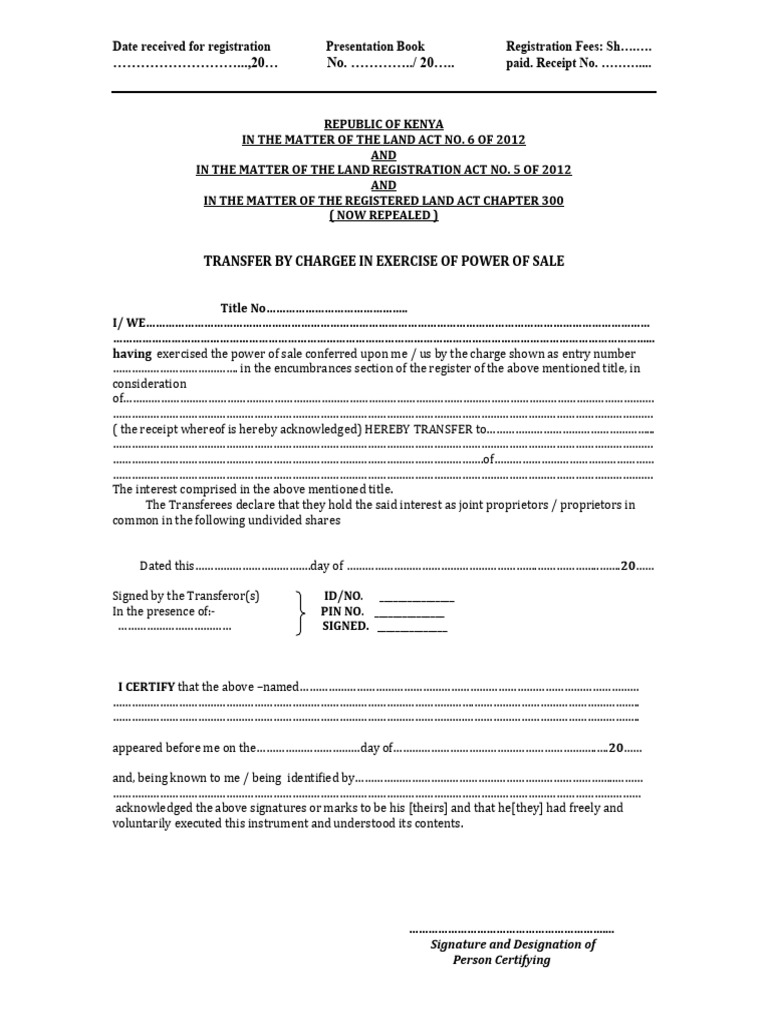 Transfer of Charge Form - Kenya | PDF | Government | Property Law