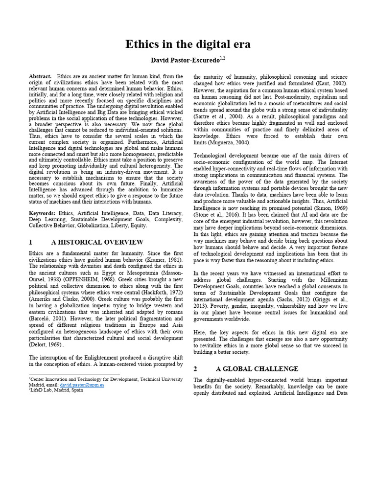 Ethics in the Digital Age: Challenges Ahead | PDF | Artificial ...