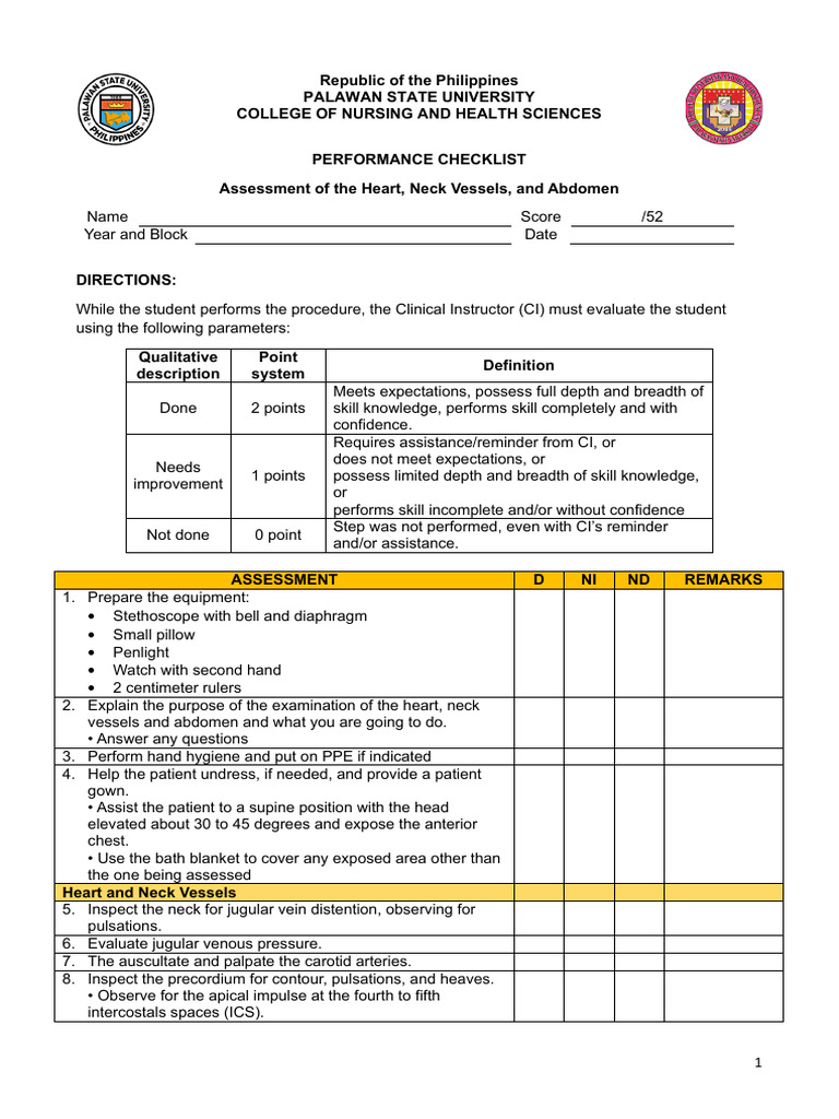 Checklist 7 Assessment of Cardiovascular System and Abdomen | PDF ...