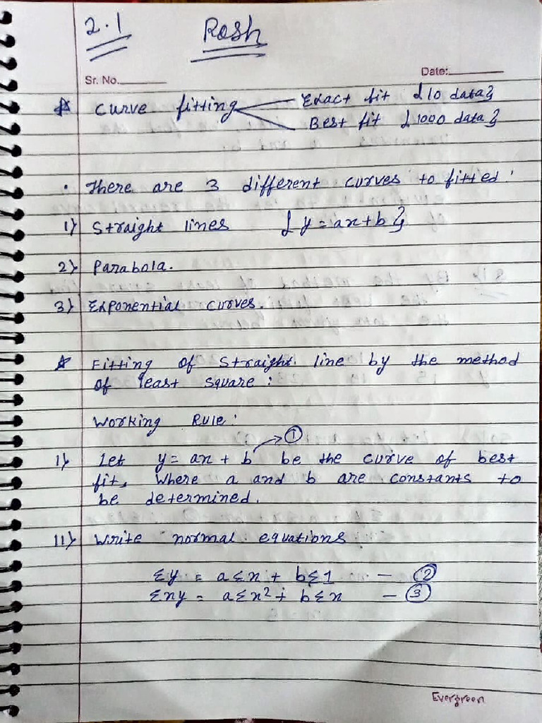 Math 2.1 Curve Fitting Notes | PDF