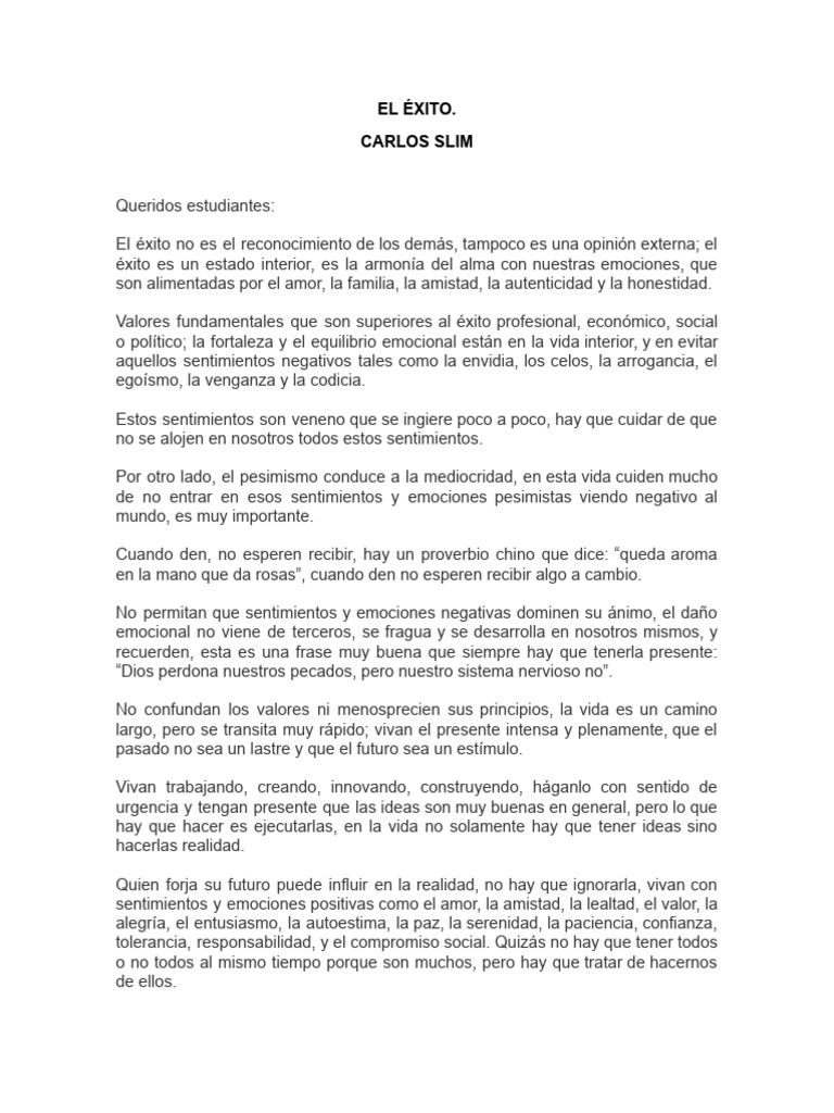 El - Xito. Carlos Slim | PDF | Amor | Las emociones
