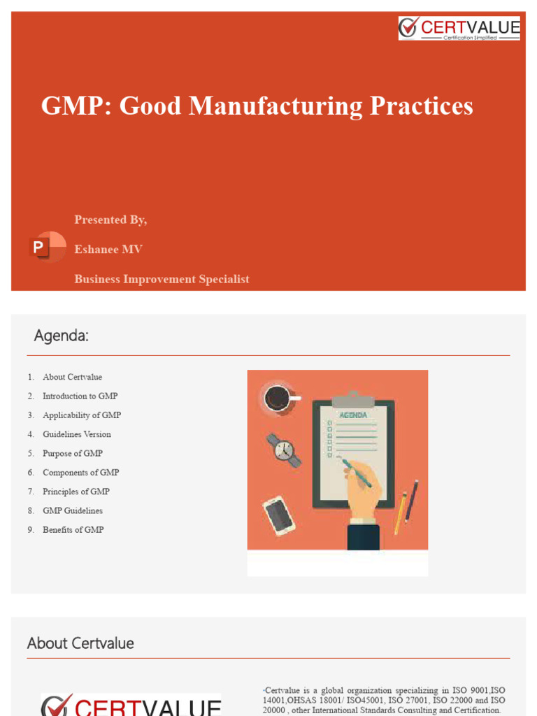GMP: Good Manufacturing Practices: Presented By, Eshanee MV Business ...