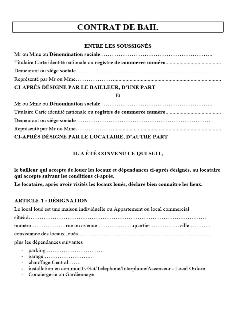 Contrat de Bail Immobilier Détailé | PDF