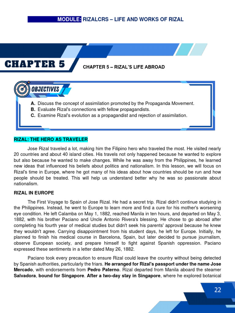 Chapter 5 - Rizal's Life Abroad | PDF | Philippines