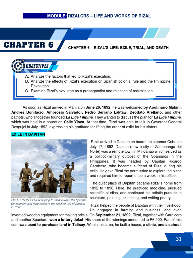 Chapter 6 - Rizal's Life Exile, Trial, and Death | PDF | Philippines | Spanish East Indies