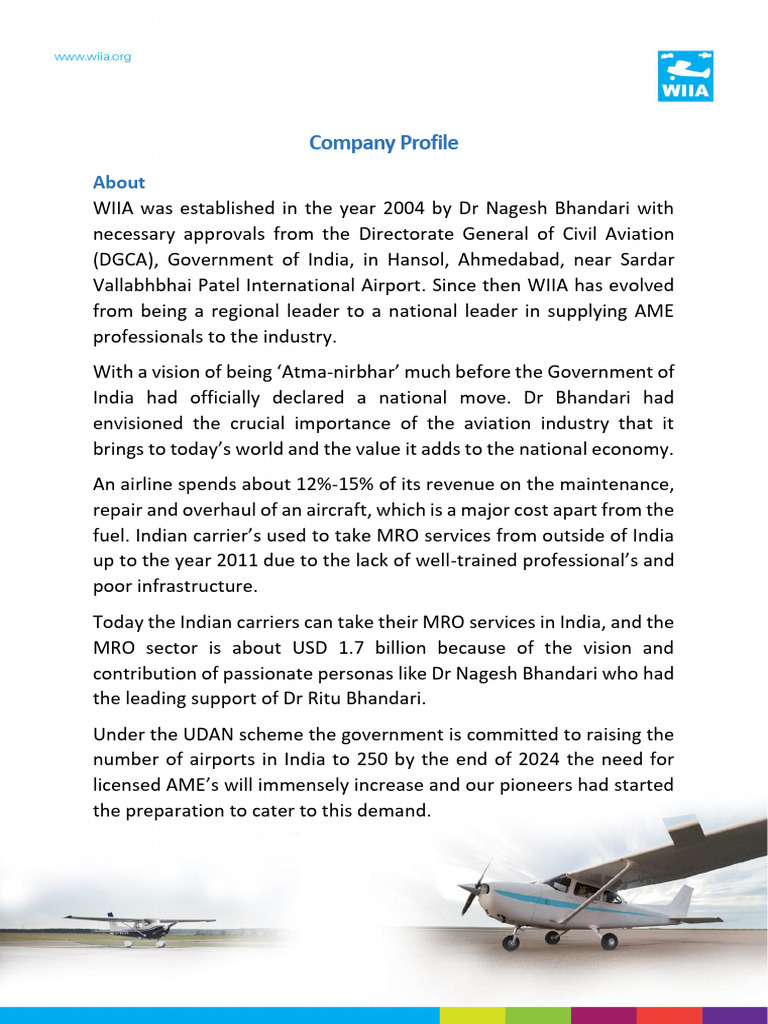 WIIA Company Profile | PDF | Airlines | Aviation