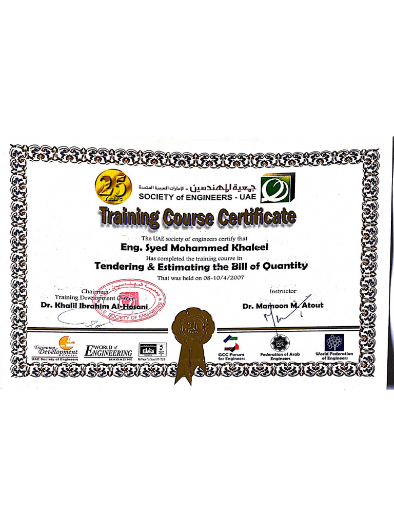 Tendering & Estimating Certificate | PDF