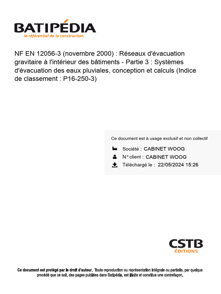 Norme NF EN 12056-3 : Évacuation gravitaire | PDF | Tuyau | Sciences de ...