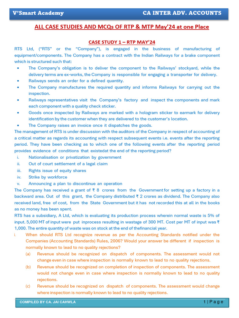 Case Scenario MCQs RTP MTP May24 | Download Free PDF | Share Repurchase | Cash Flow Statement