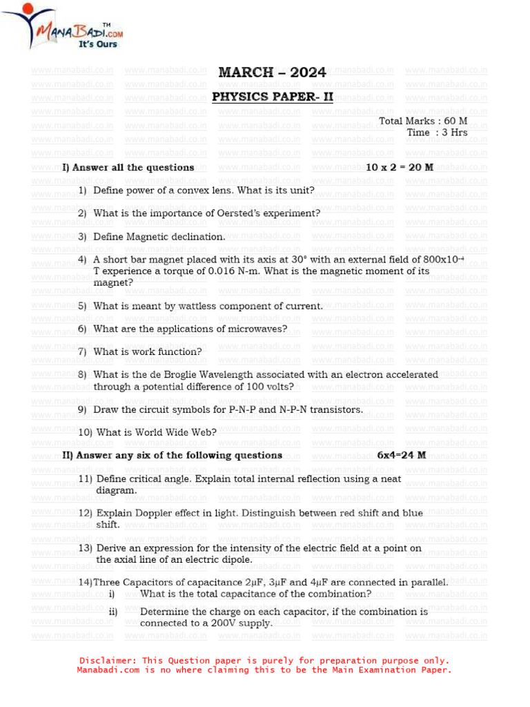 Physics Exam Prep Paper | PDF | Capacitor | Capacitance