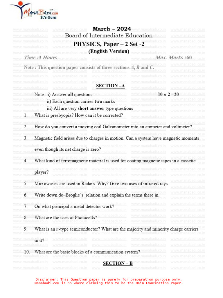SR Inter Physics Pre Final | PDF | Electromagnetism | Electrical Engineering