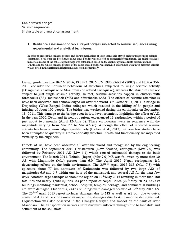 Cable Stayed Bridges Assessment | PDF | Earthquakes | Bridge