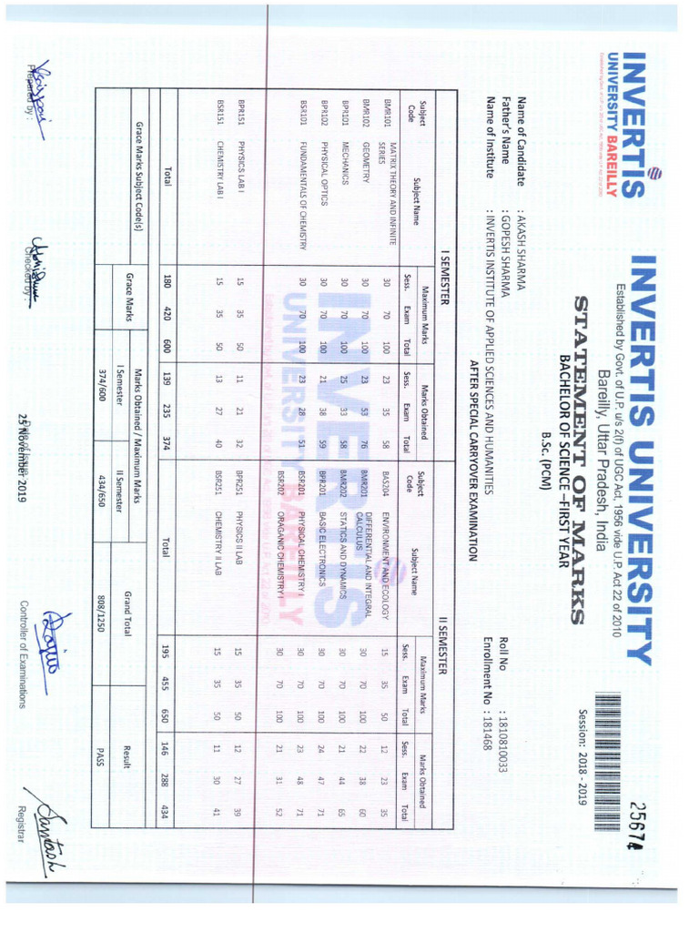 262 Sample Marksheet | PDF