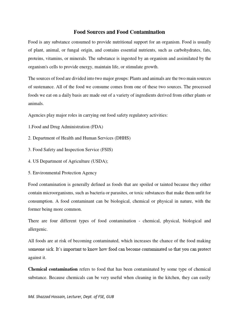 Food Sources and Contamination Risks | PDF | Food Safety | Foods