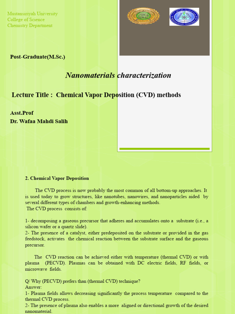 Nanomaterials Characterization: Lecture Title: Chemical Vapor ...
