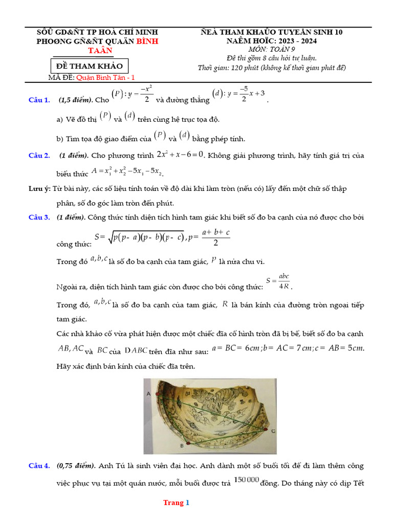 Bo de Tham Khao TS 10 Toan Q Binh Tan TP HCM 23 24 | PDF