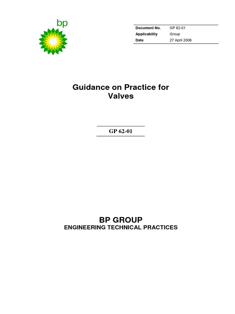 BP Guide On Practice For Valves 62-01 | PDF | Valve | Pipe (Fluid Conveyance)