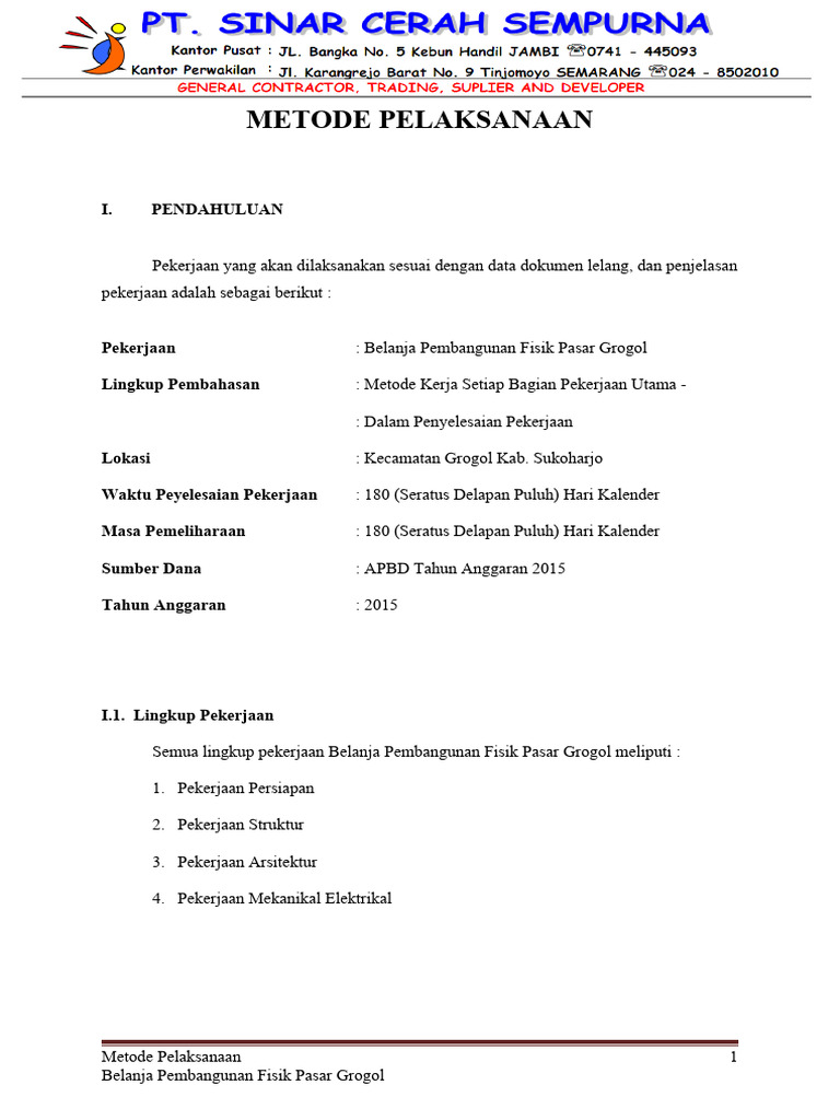 B.1.1 Metode Pelaksanaan Pasar Grogol | PDF | Teknologi & Rekayasa