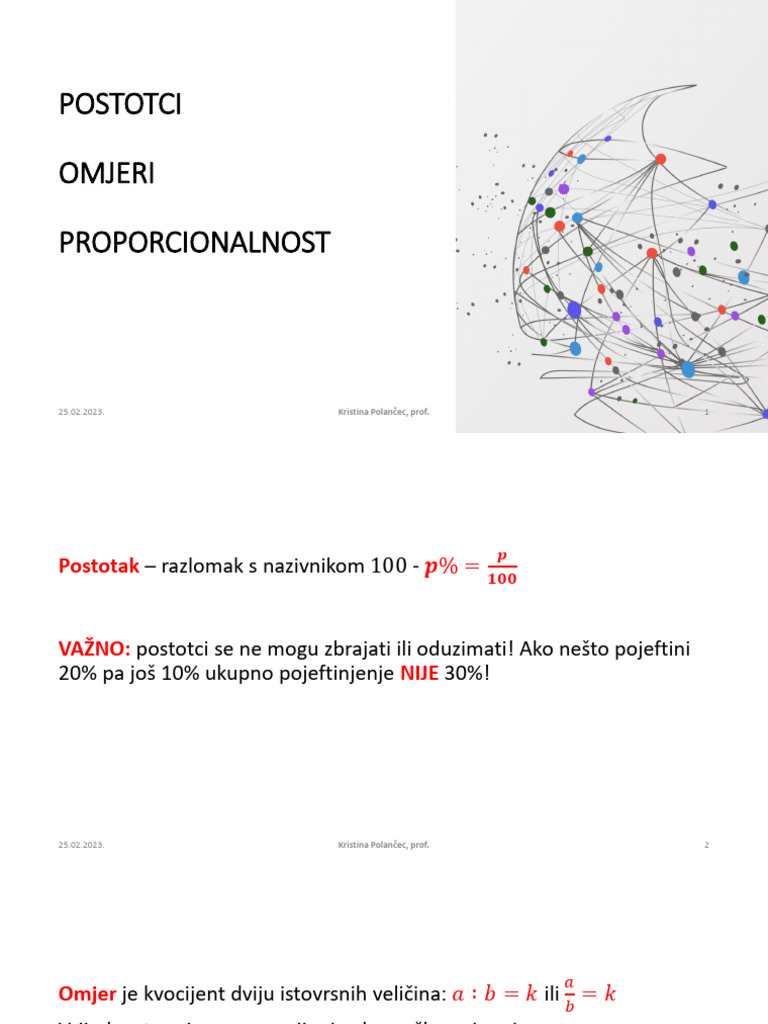 Postotci, Omjeri I Proporcionalnost | PDF