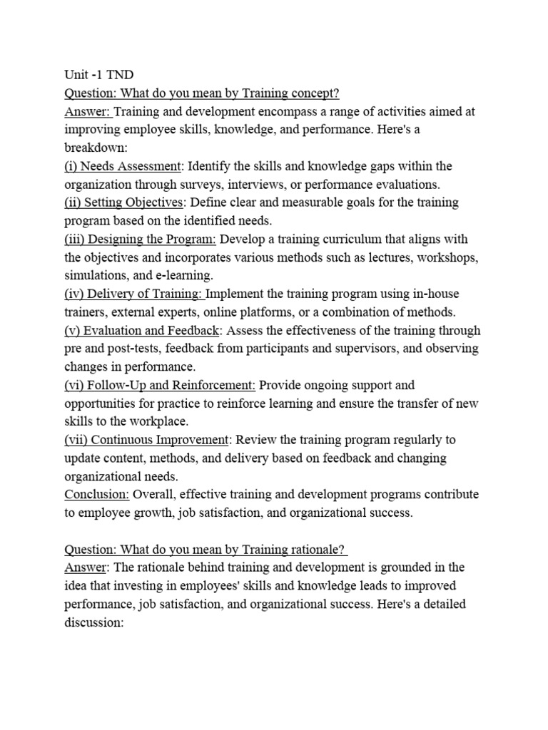 Unit - 1 TND Best | PDF | Needs Assessment | Strategic Management