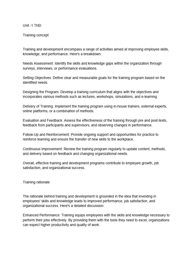 Unit - 1 TND | Download Free PDF | Needs Assessment | Strategic Management