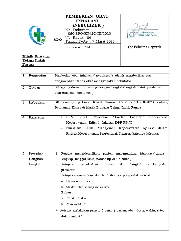 Sop Pemberian Obat Inhalasi (Nebulizer) | PDF | Sains & Matematika