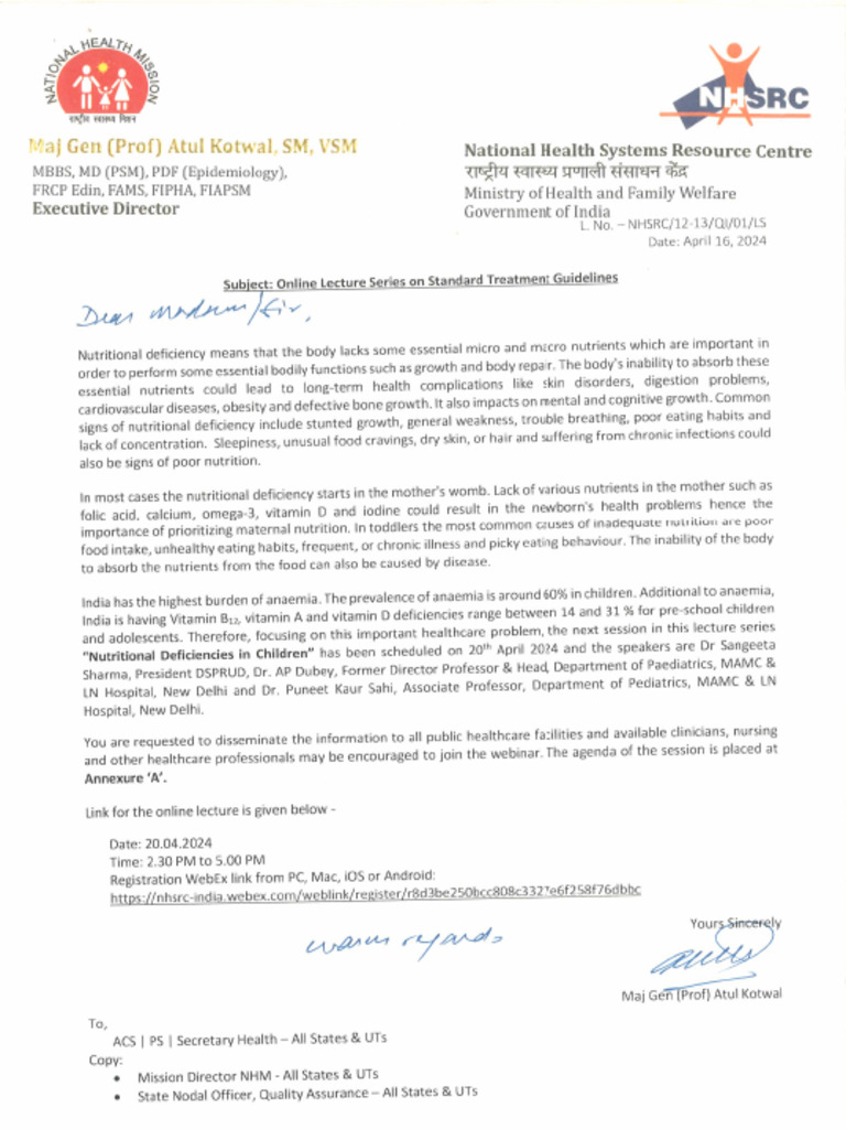 Letter Nutritional Deficiencies in Children | PDF