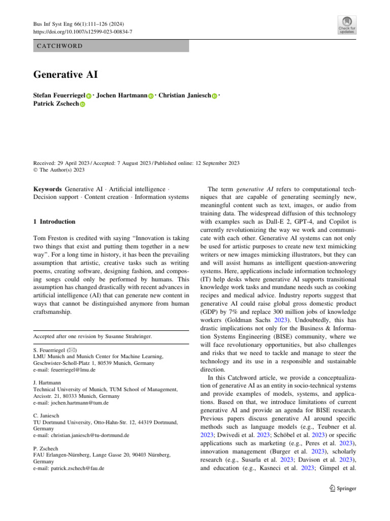 Generative AI - Stefan F. Jochen H. Christian J. Patrick Z | PDF | Artificial Intelligence ...
