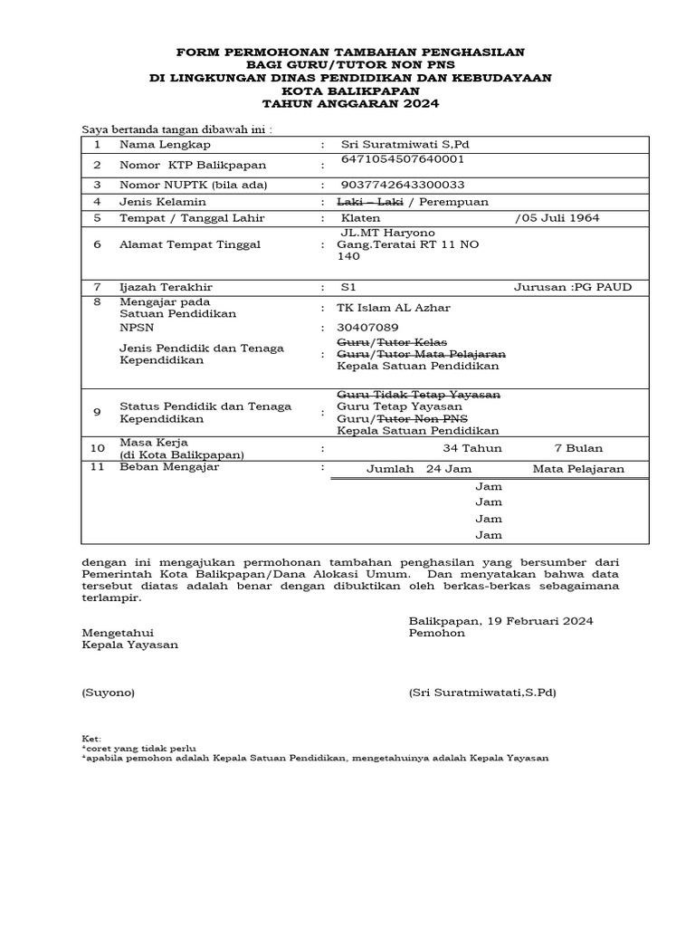 Form Permohonan Tamsil 2024 | PDF