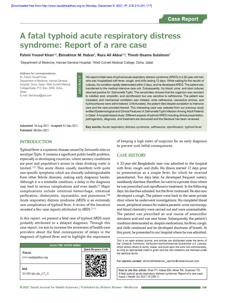 Fatal Typhoid ARDS Case Report | PDF | Medical Specialties | Diseases ...