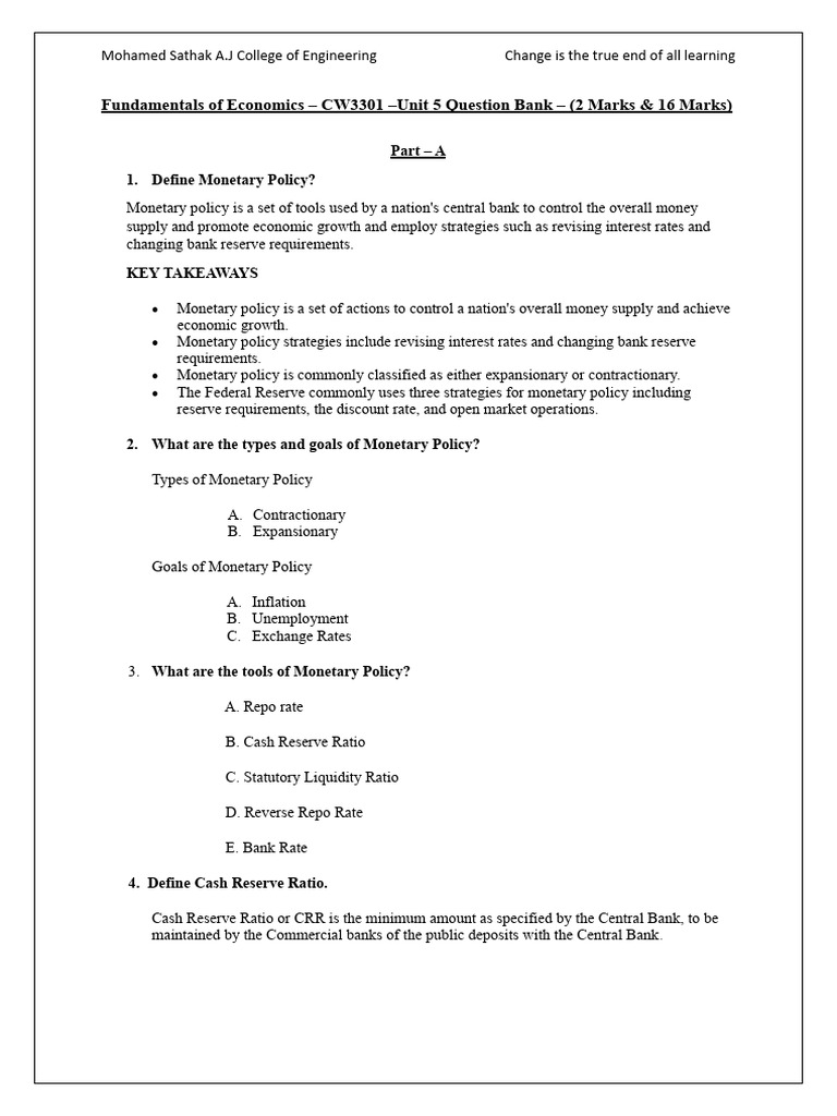 Fundamentals of Economics - Question Bank - Unit 5 | PDF | Cost Of ...