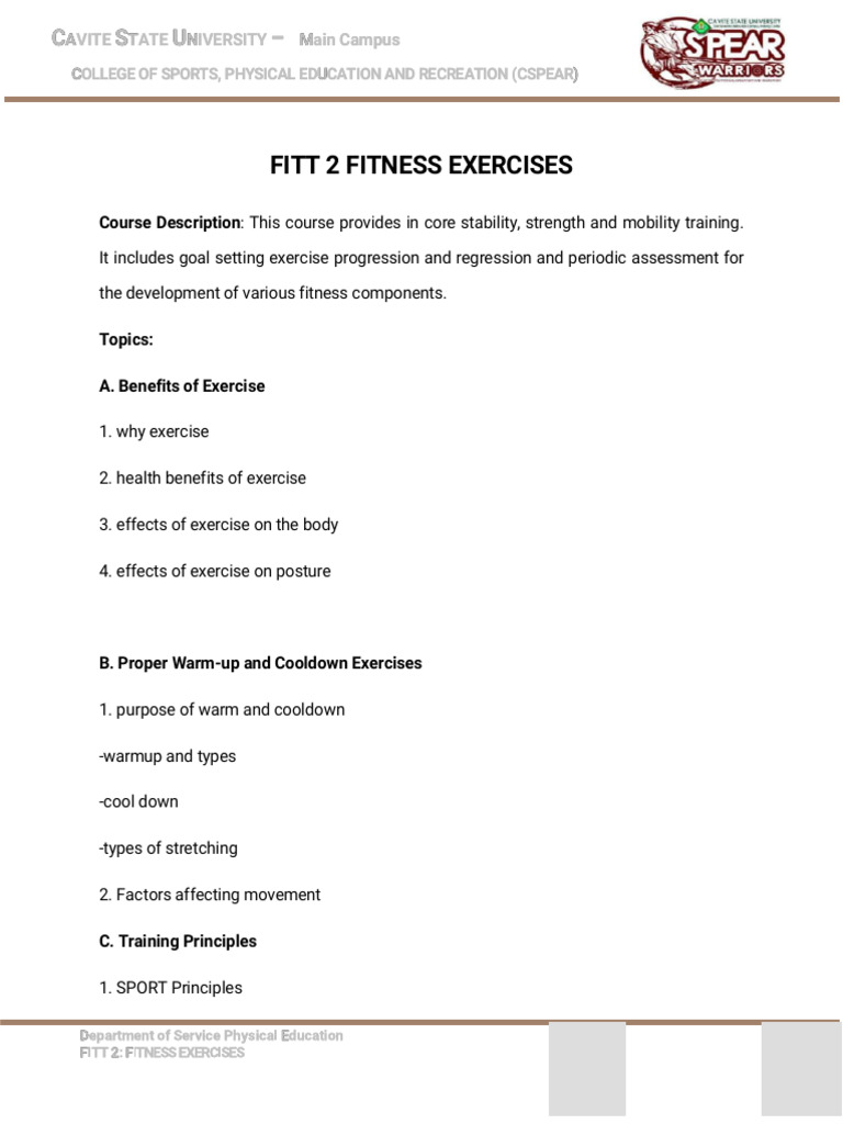 Fitt 2 Handout 2022 2023 | PDF | Strength Training | Physical Fitness