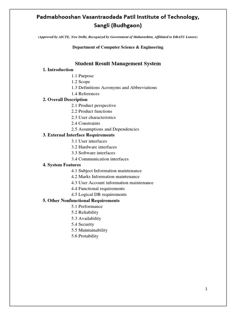 Student Result Management System SRS | PDF | Operating System | Software