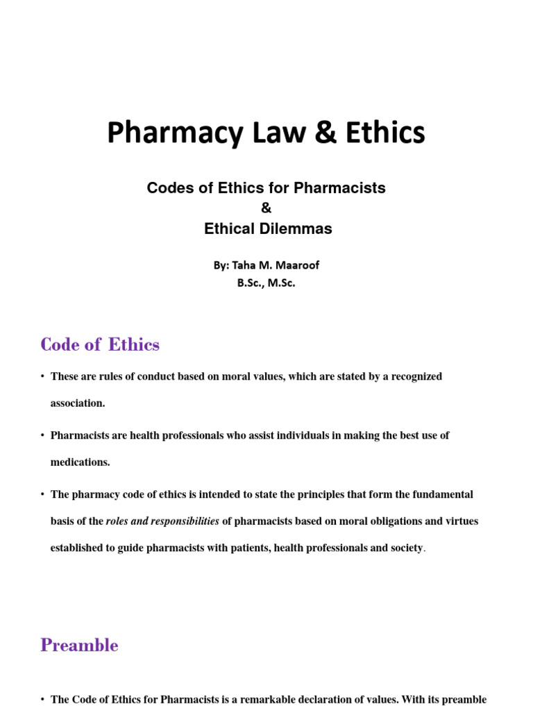 Codes of Ethics & ETHICAL DILEMMAS | PDF | Pharmacy | Autonomy