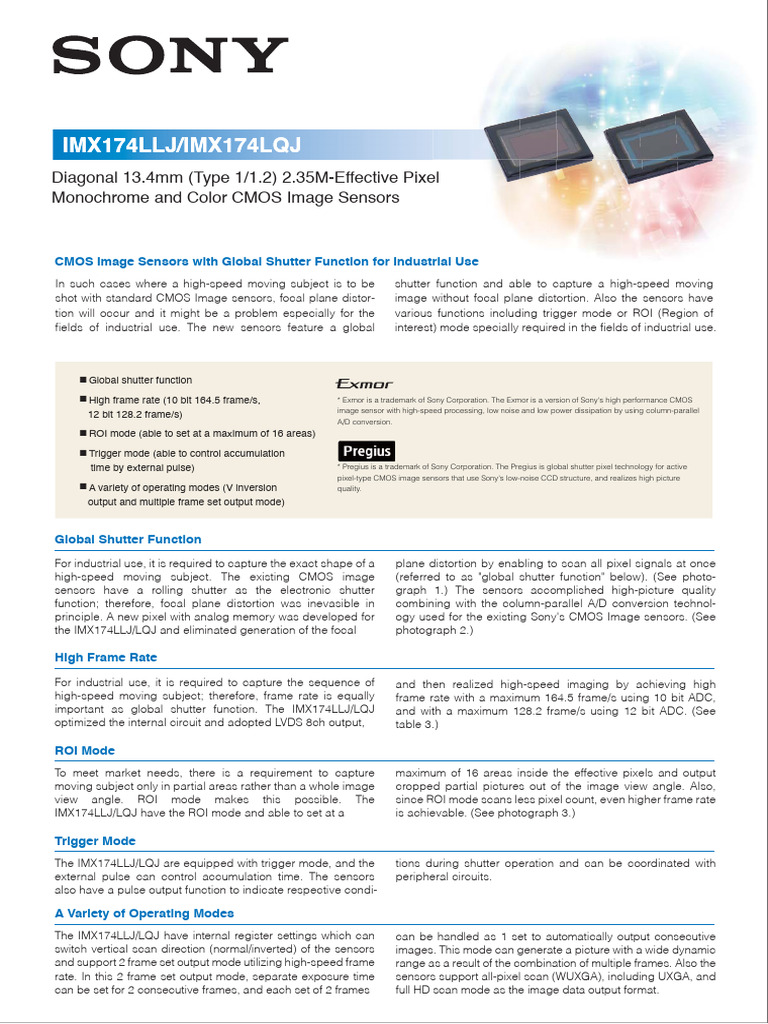 IMX174 | PDF | Shutter (Photography) | Analog To Digital Converter